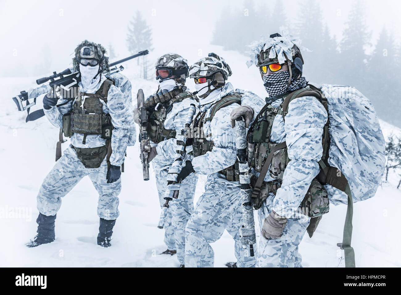Squad of soldiers in winter forest Stock Photo - Alamy