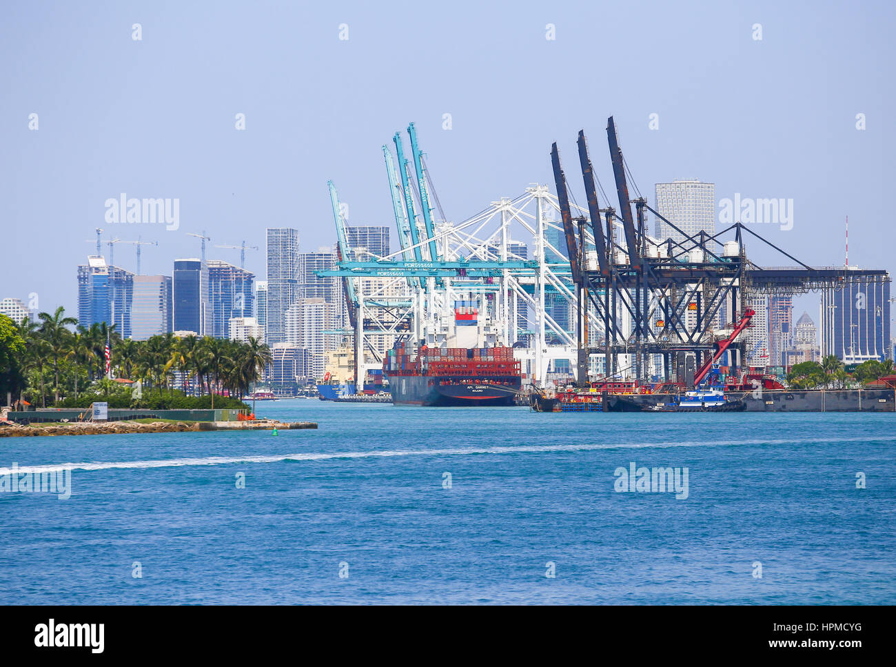 MIami Beach, USA - May 9, 2015: The Port of Miami with big ...