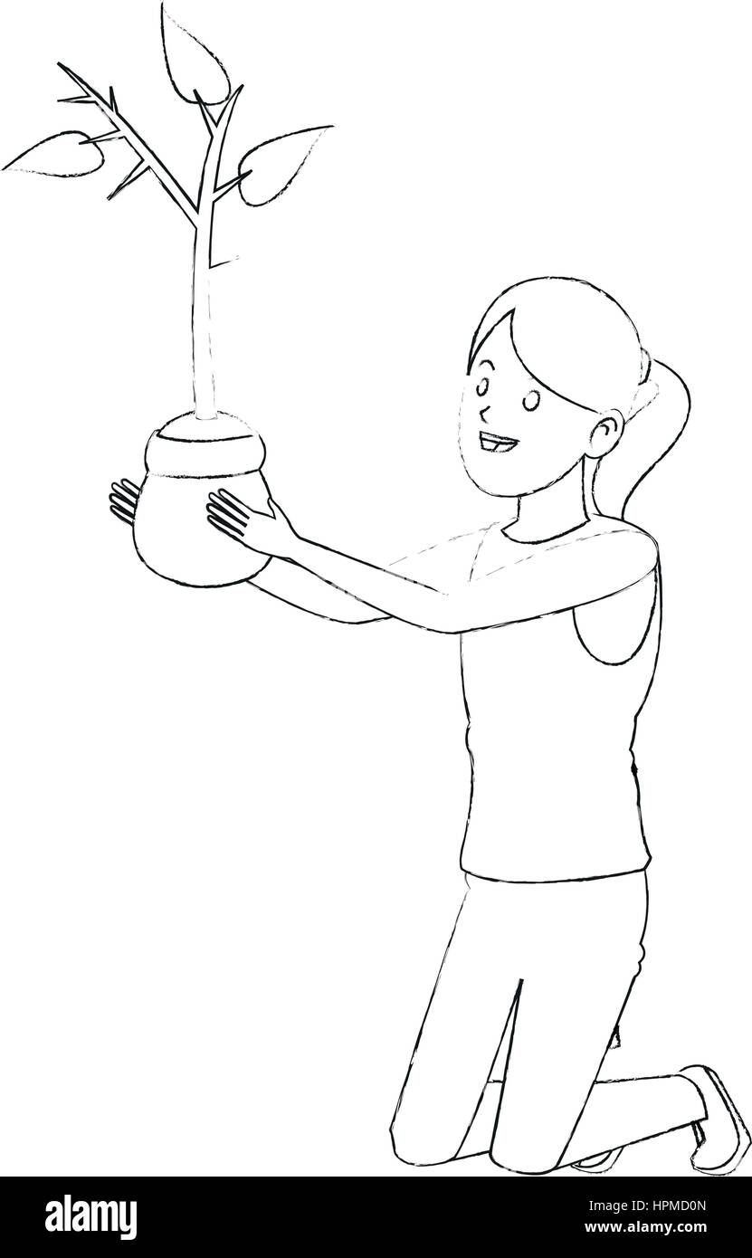 Woman character planting tree Stock Vector Images - Alamy