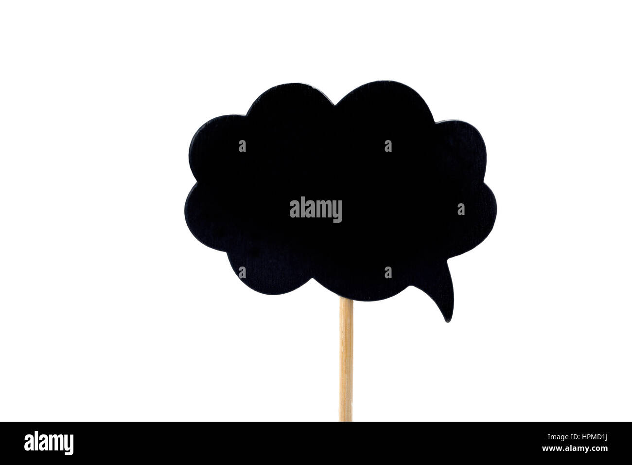 a blank black signboard in the shape of a fuzzy bubble, attached to a ...