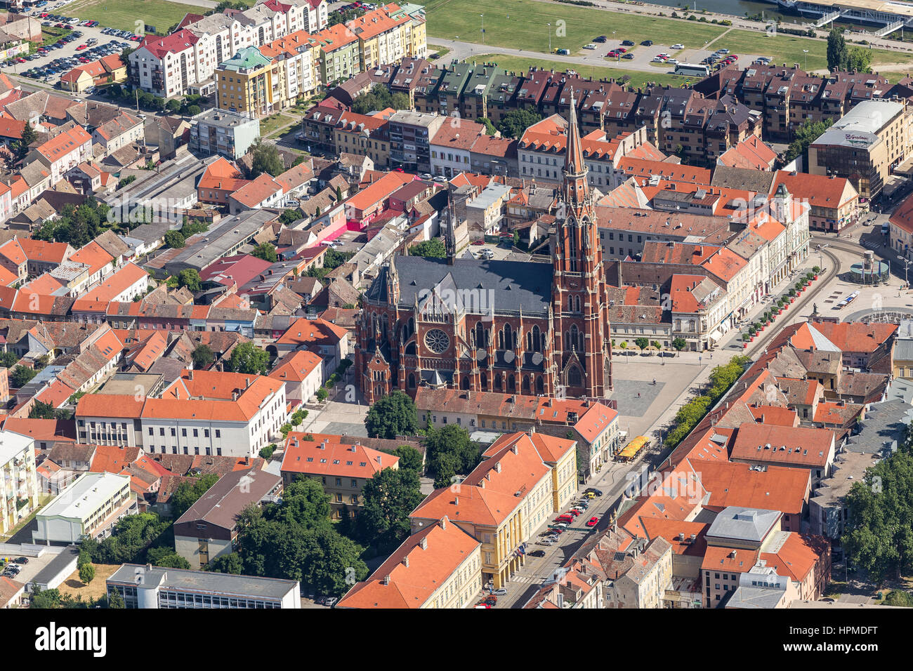 Osijek cathedral from the air Stock Photo - Alamy