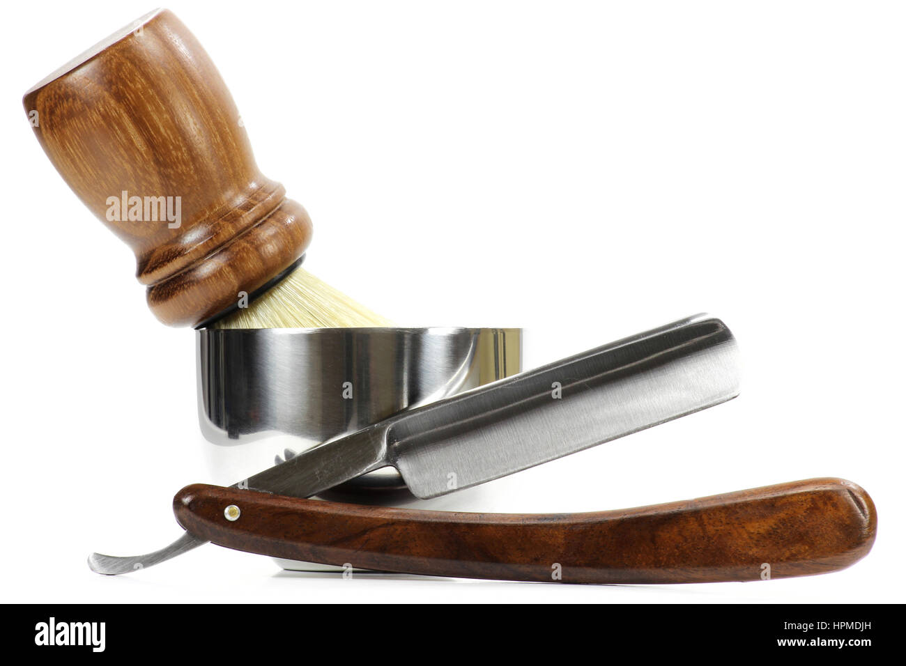 straight razor with accessories isolated on white background Stock ...