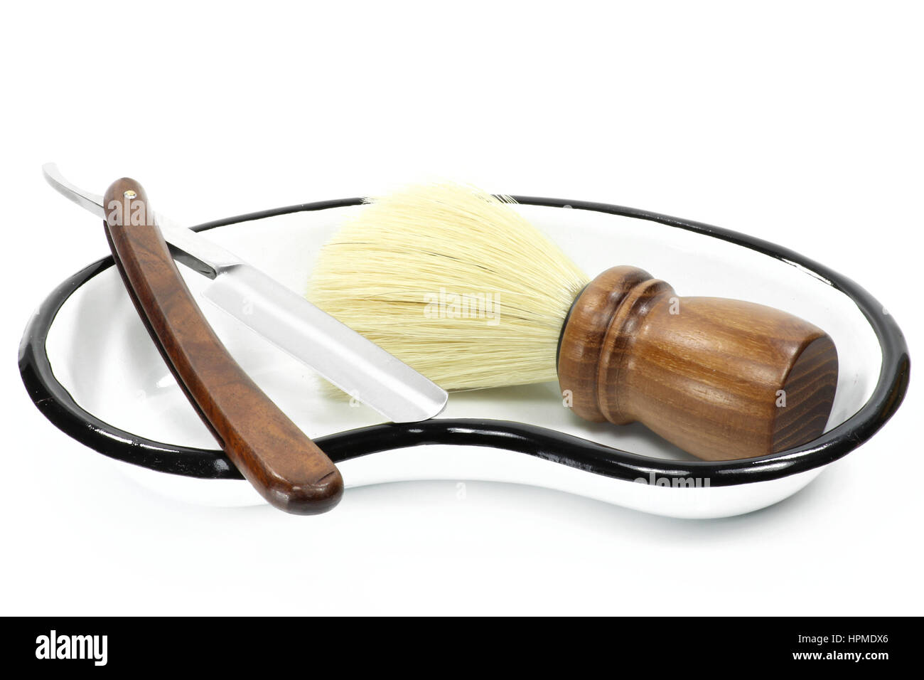 straight razor with accessories isolated on white background Stock ...