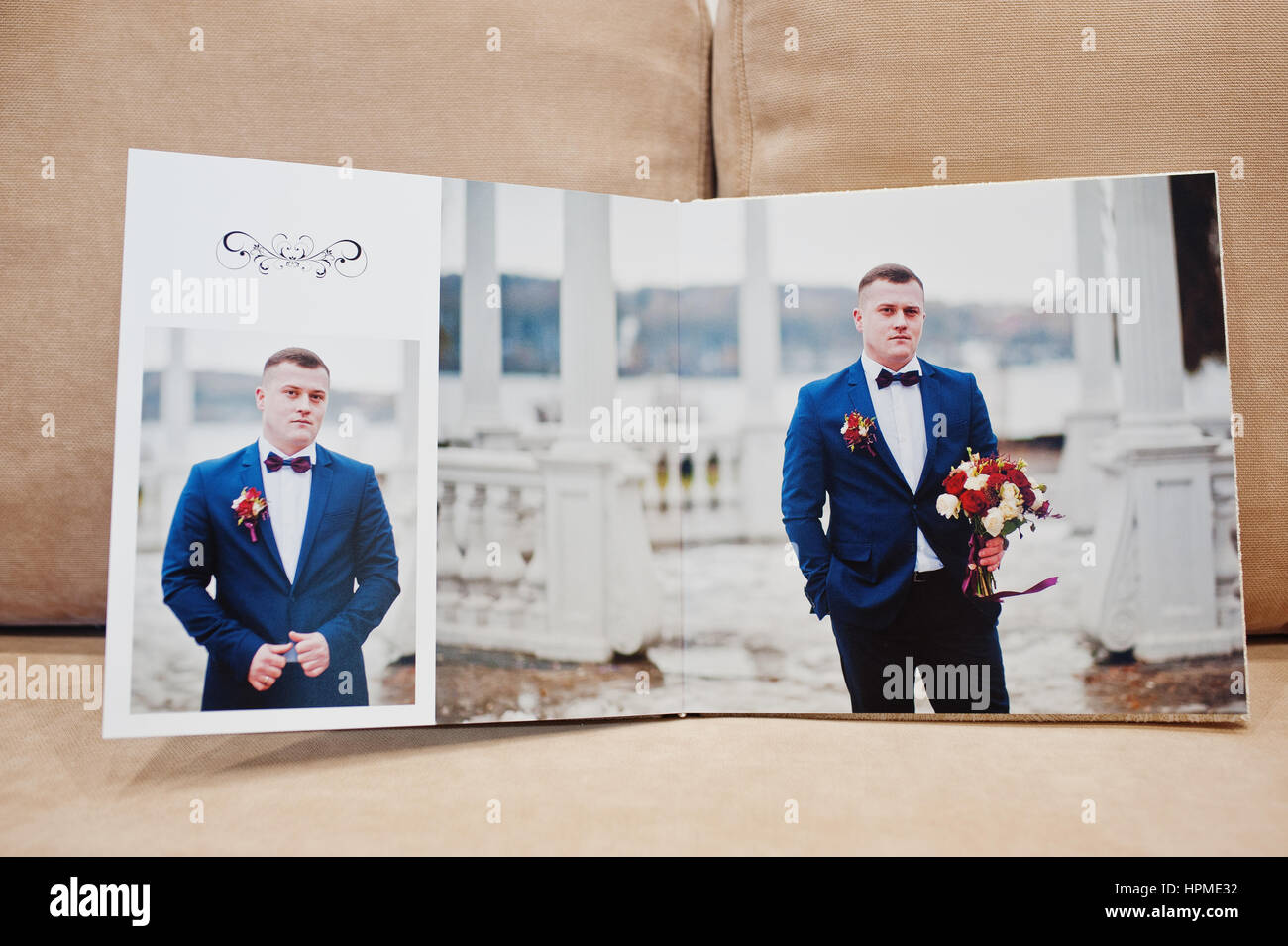 Pages of elegant wedding album and photo book Stock Photo - Alamy