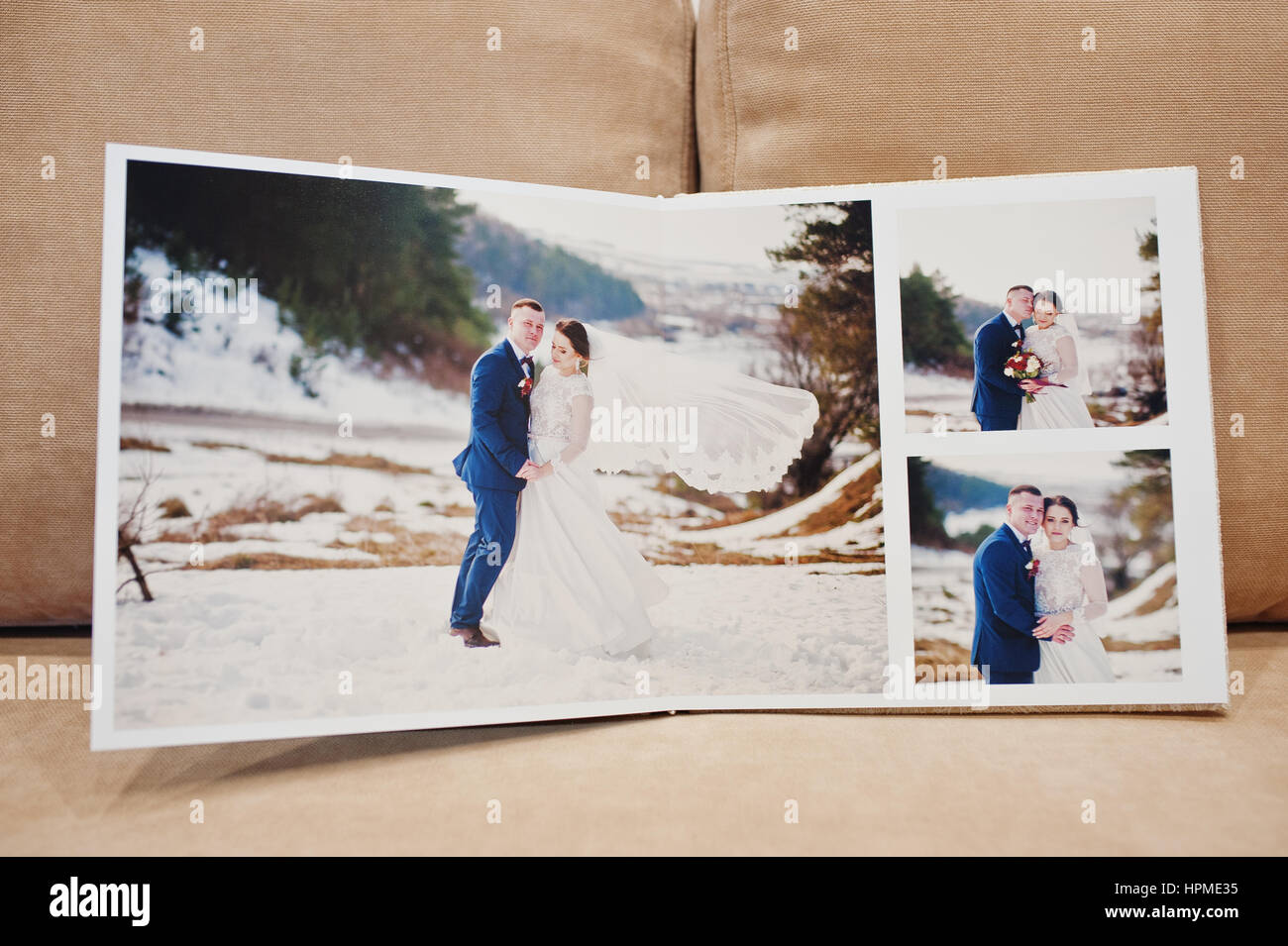 Pages of elegant wedding album and photo book Stock Photo - Alamy