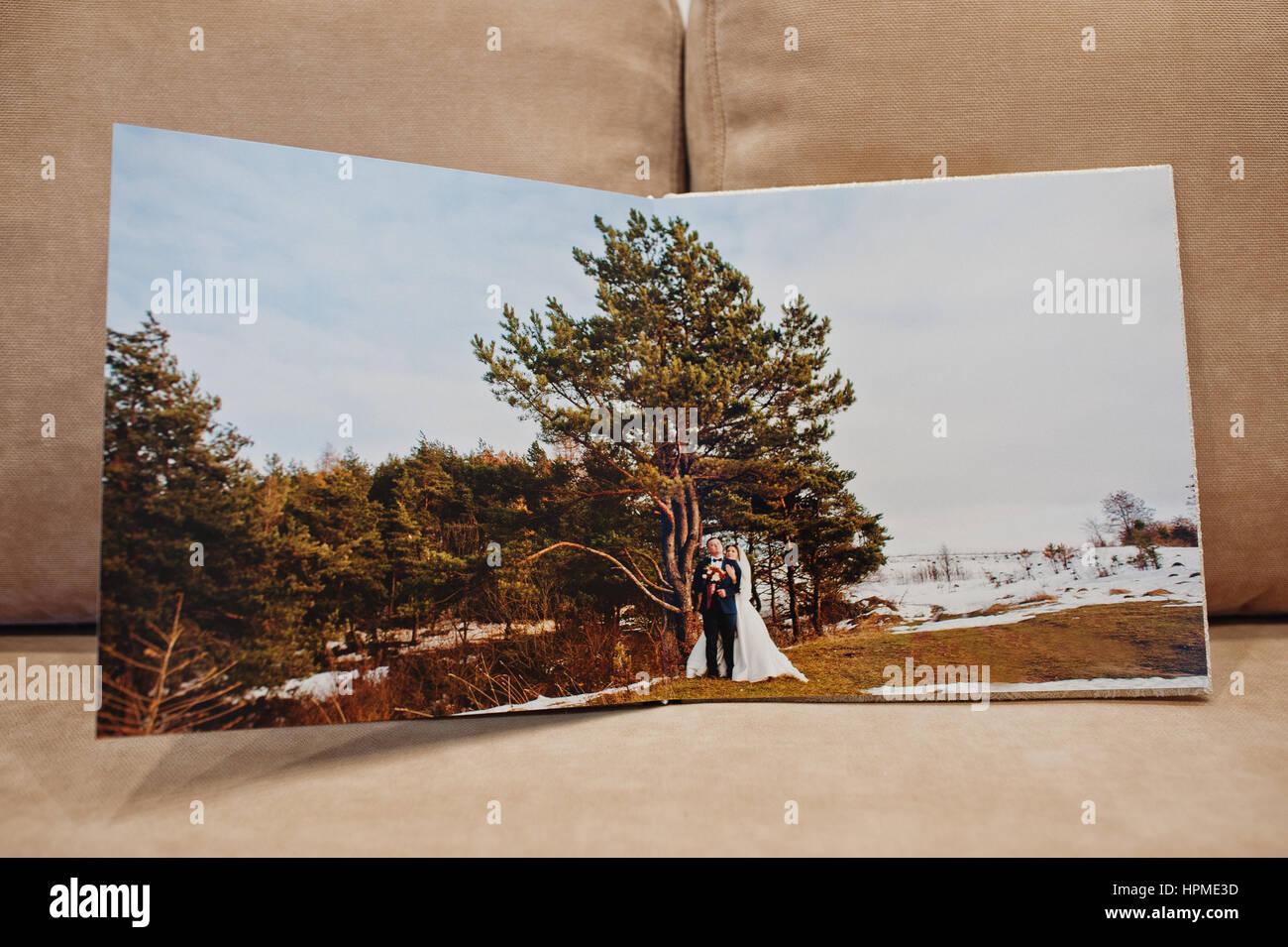 Pages of elegant wedding album and photo book Stock Photo - Alamy
