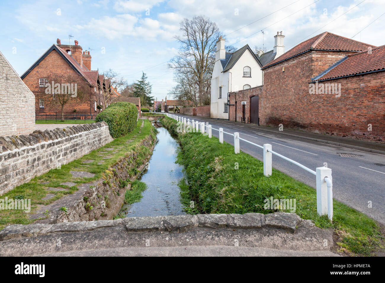 Stream running alongside the road in the Nottinghamshire village of ...