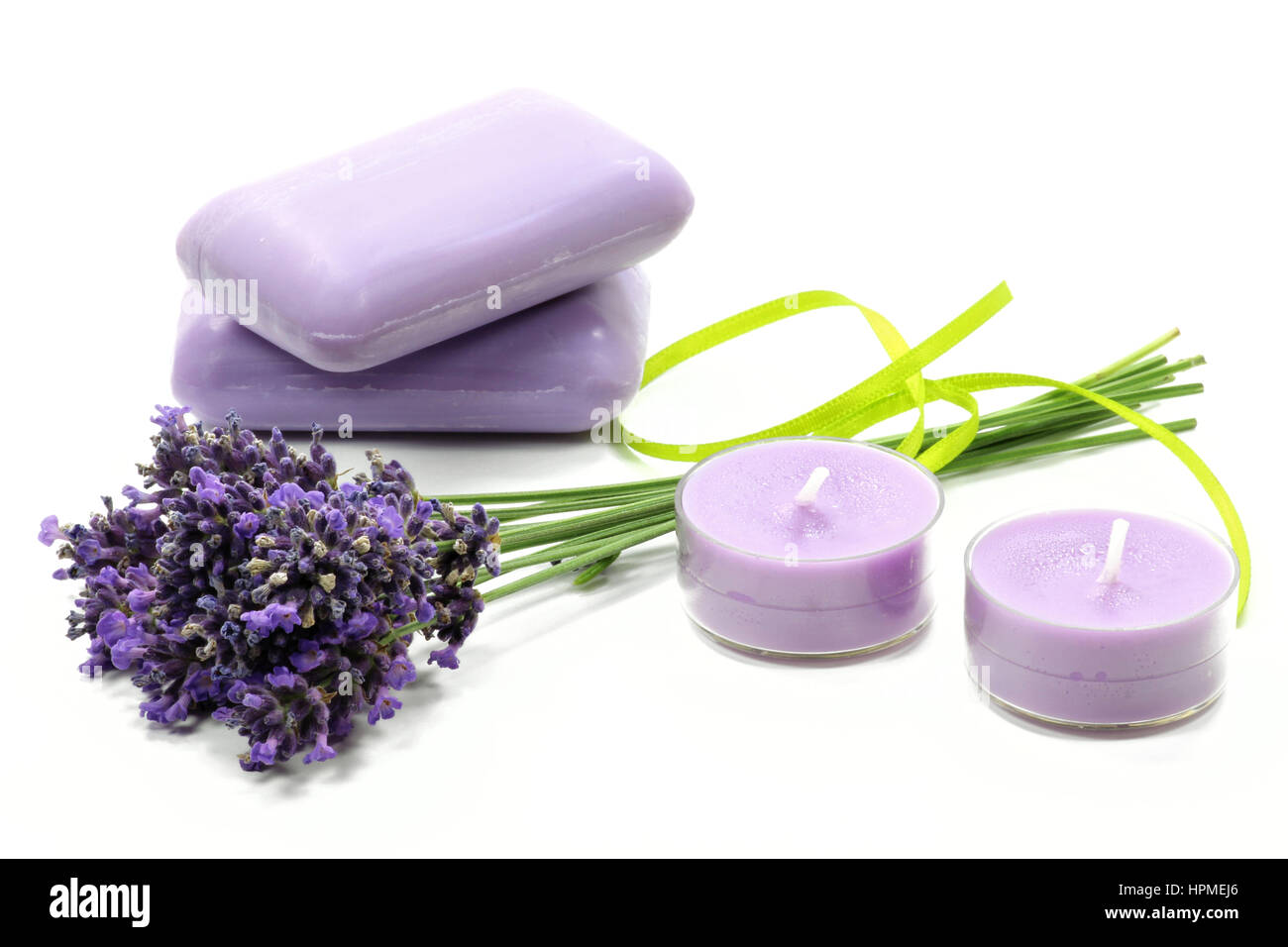 assortment of different lavender products isolated on white background ...