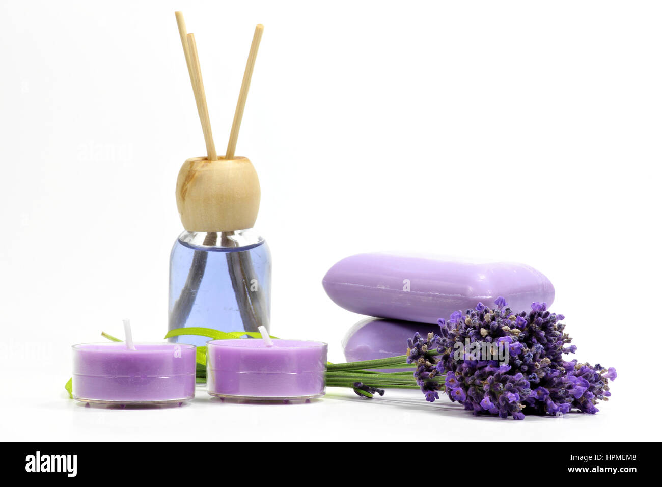 assortment of different lavender products isolated on white background ...