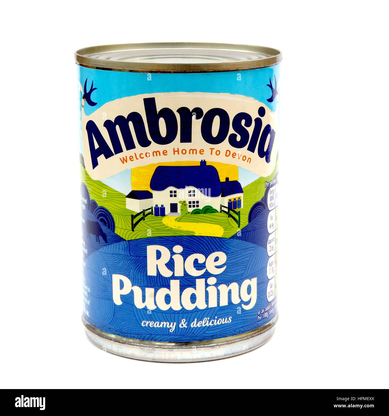 Camberley, UK - Feb 22nd 2017: Tin of Ambrosia Rice Pudding on white ...