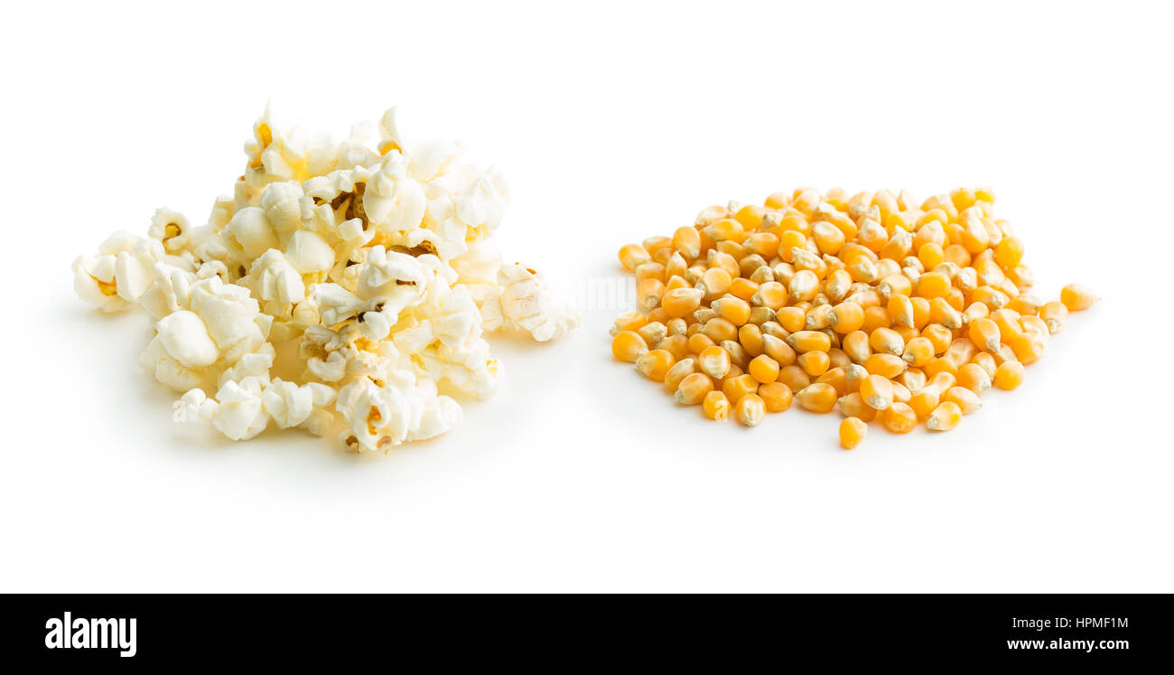 Popcorn and corn seeds isolated on white background Stock Photo - Alamy