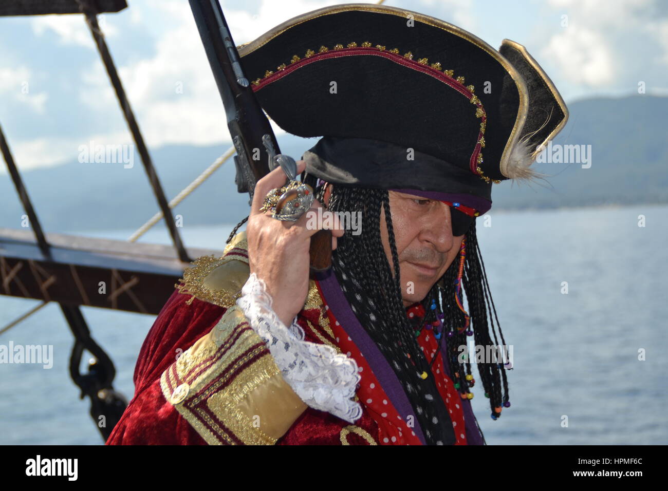 One-eyed pirate on a sea trip, Halkidiki, Greece Stock Photo - Alamy
