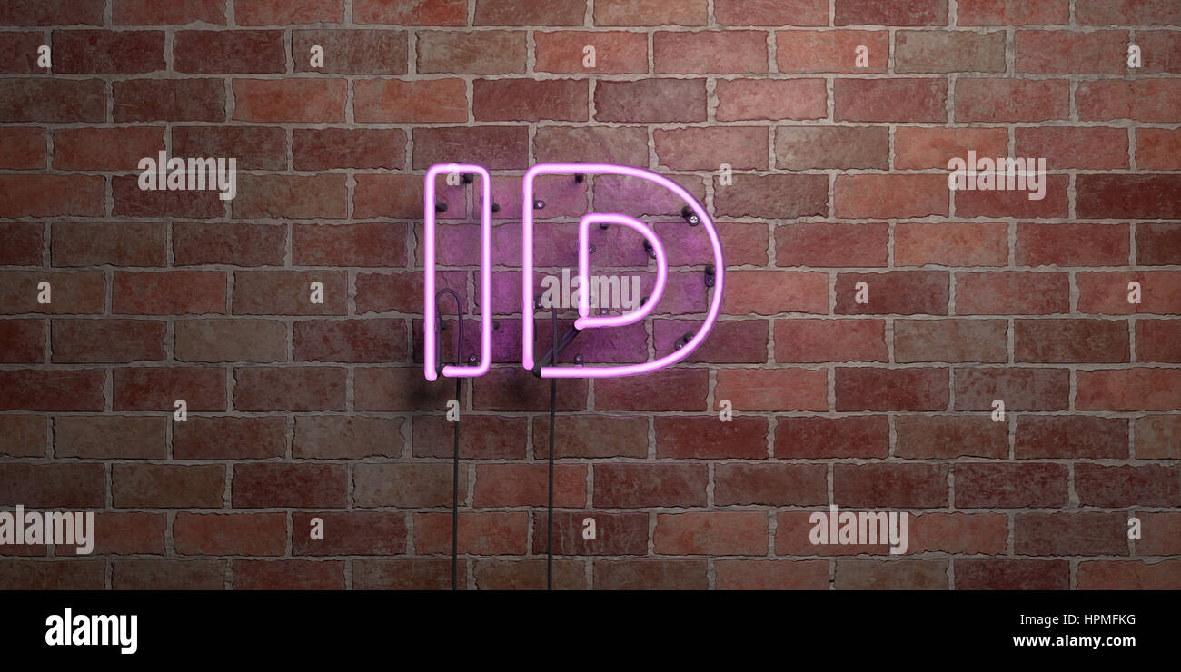 ID - fluorescent Neon tube Sign on brickwork - Front view - 3D rendered ...
