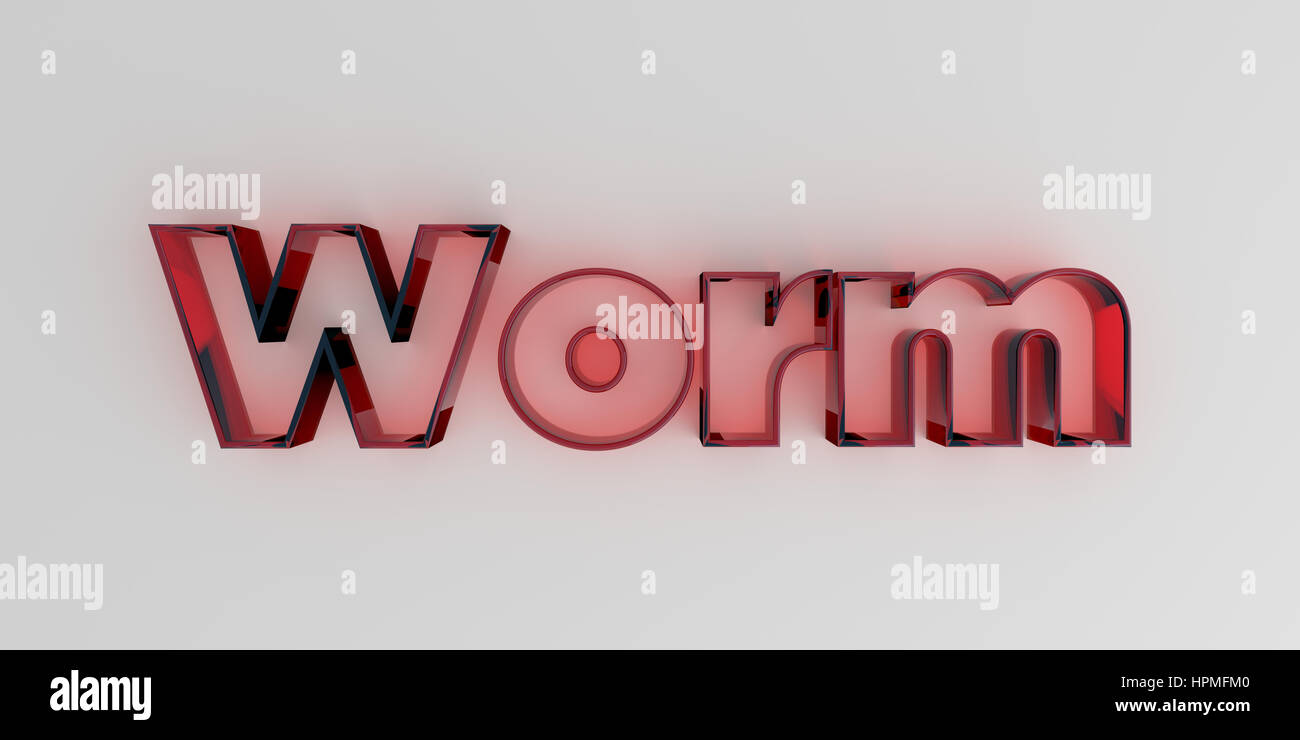 Worm - Red glass text on white background - 3D rendered royalty free ...