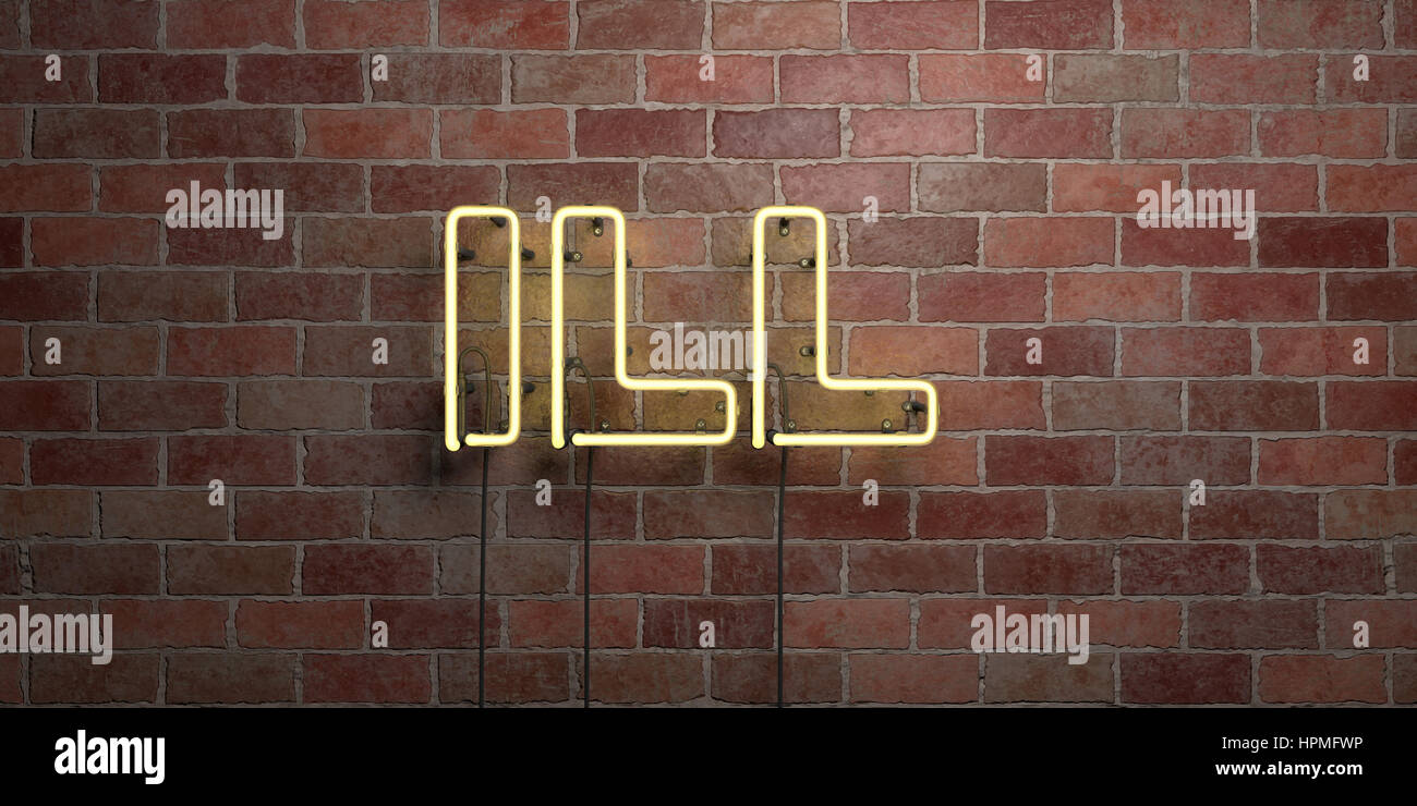 ILL - fluorescent Neon tube Sign on brickwork - Front view - 3D ...