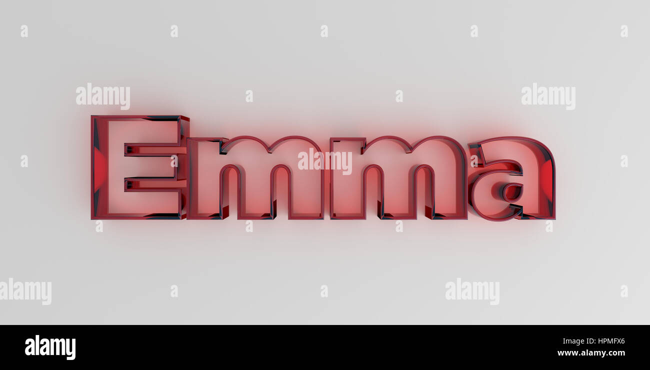 Emma - Red glass text on white background - 3D rendered royalty free ...