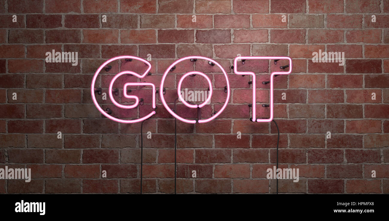 GOT - fluorescent Neon tube Sign on brickwork - Front view - 3D ...