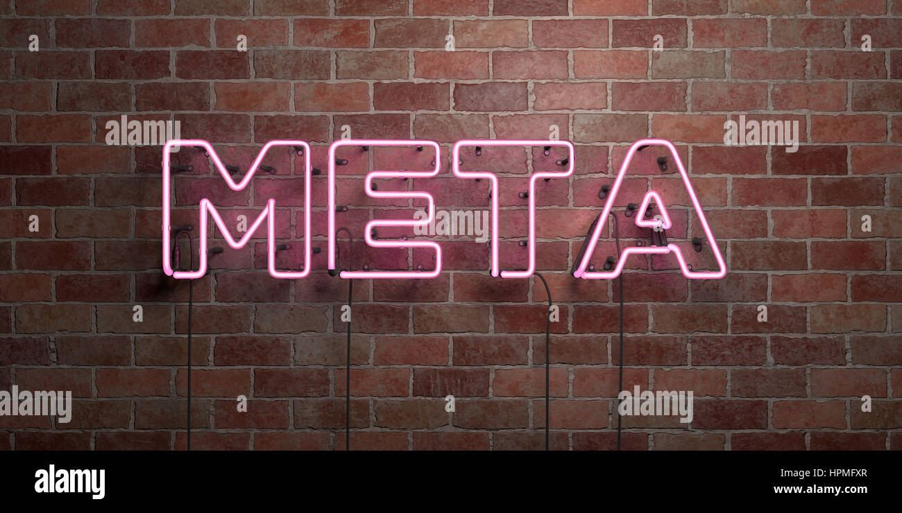 META - fluorescent Neon tube Sign on brickwork - Front view - 3D ...