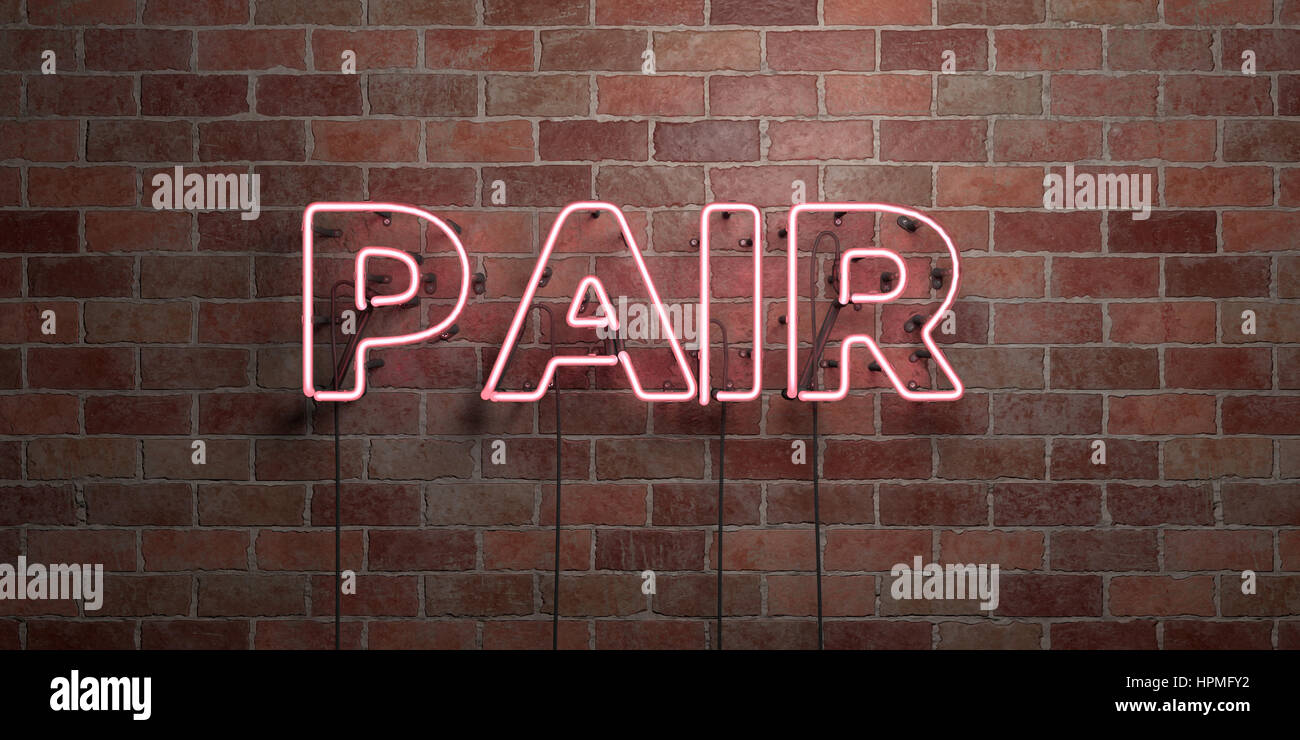 PAIR - fluorescent Neon tube Sign on brickwork - Front view - 3D ...