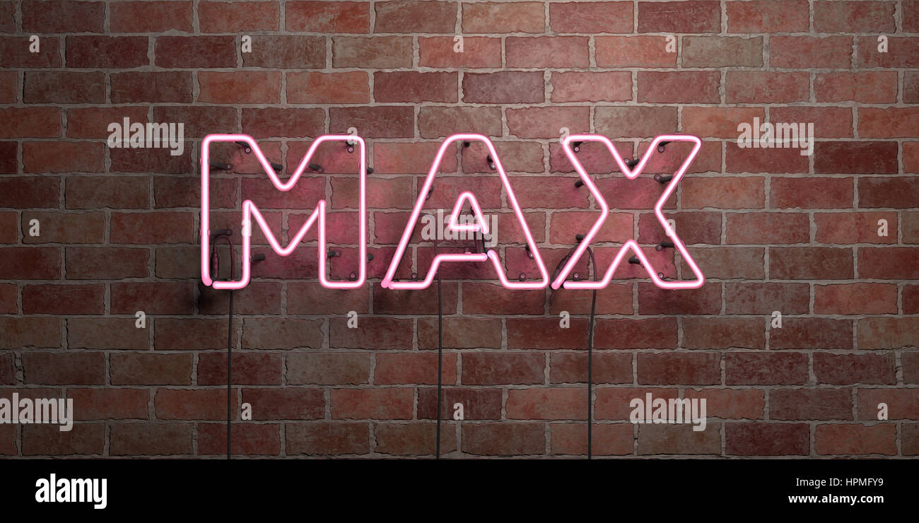 MAX - fluorescent Neon tube Sign on brickwork - Front view - 3D ...