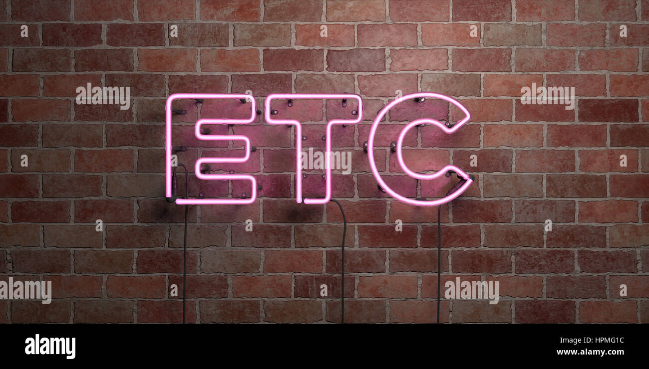 ETC - fluorescent Neon tube Sign on brickwork - Front view - 3D ...
