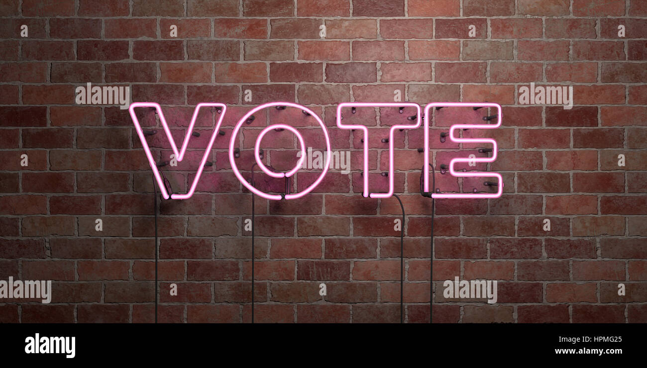 VOTE - fluorescent Neon tube Sign on brickwork - Front view - 3D ...