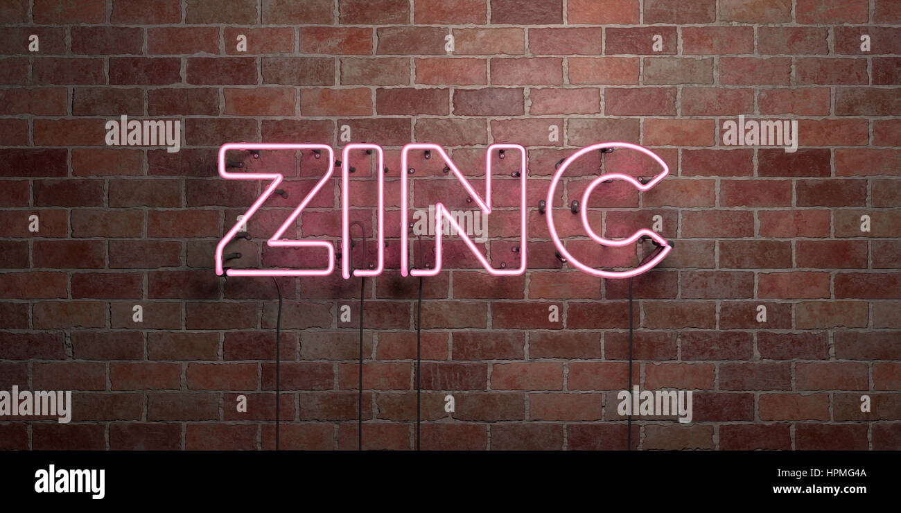 ZINC - fluorescent Neon tube Sign on brickwork - Front view - 3D ...