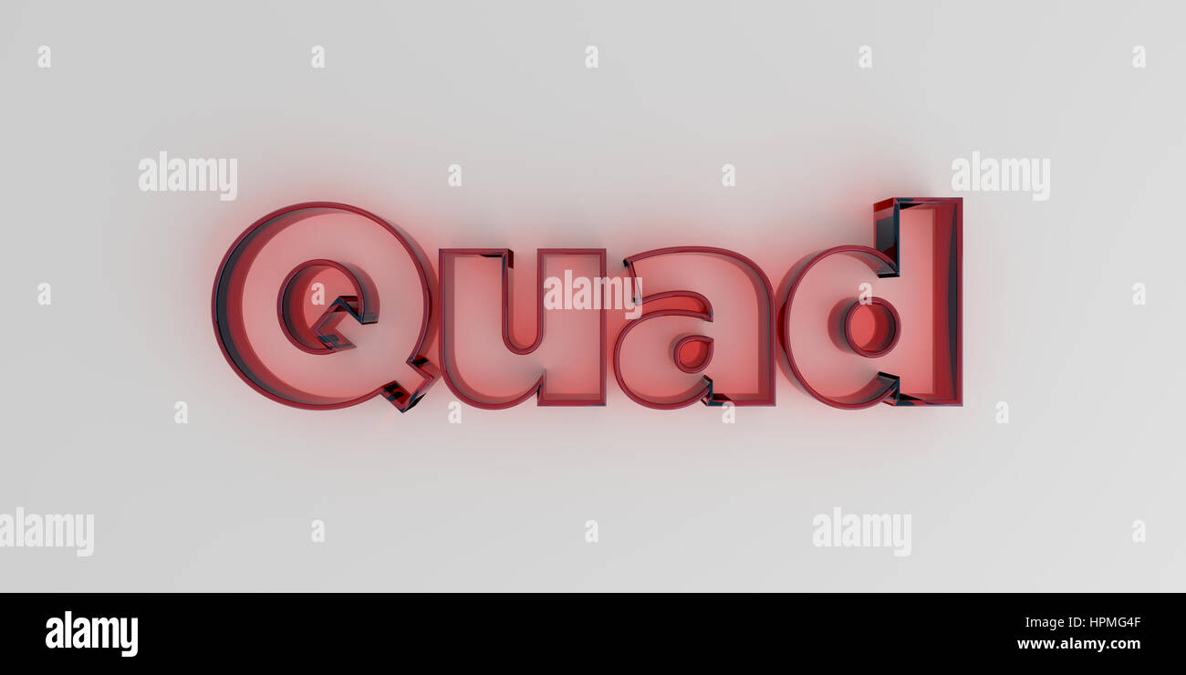 Quad - Red glass text on white background - 3D rendered royalty free ...
