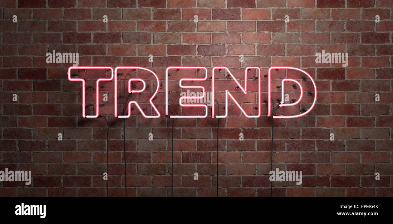 TREND - fluorescent Neon tube Sign on brickwork - Front view - 3D ...
