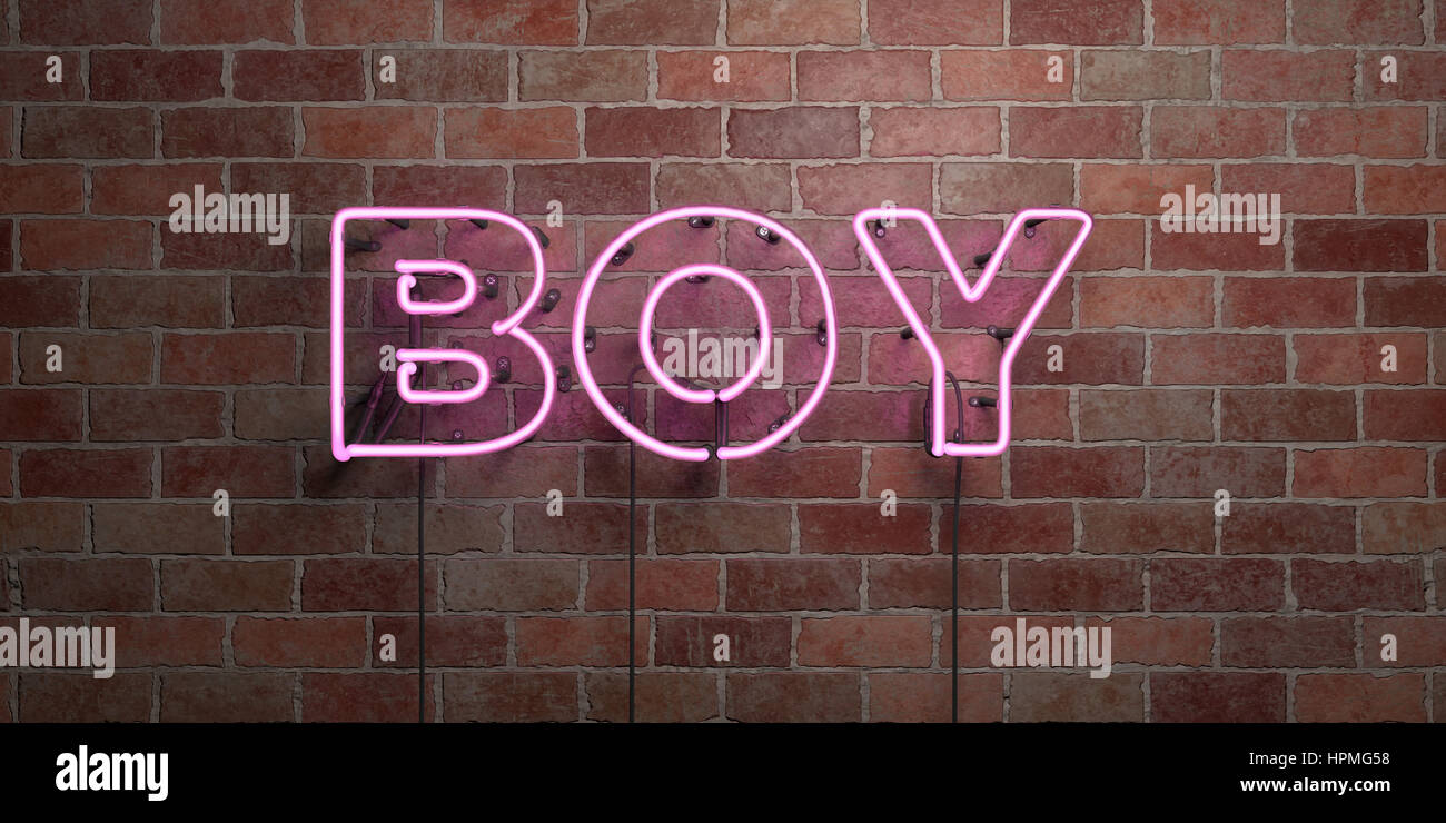 BOY - fluorescent Neon tube Sign on brickwork - Front view - 3D ...