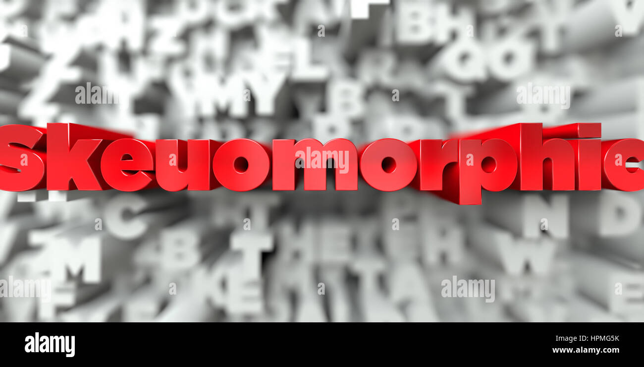 Skeuomorphic - Red text on typography background - 3D rendered royalty ...