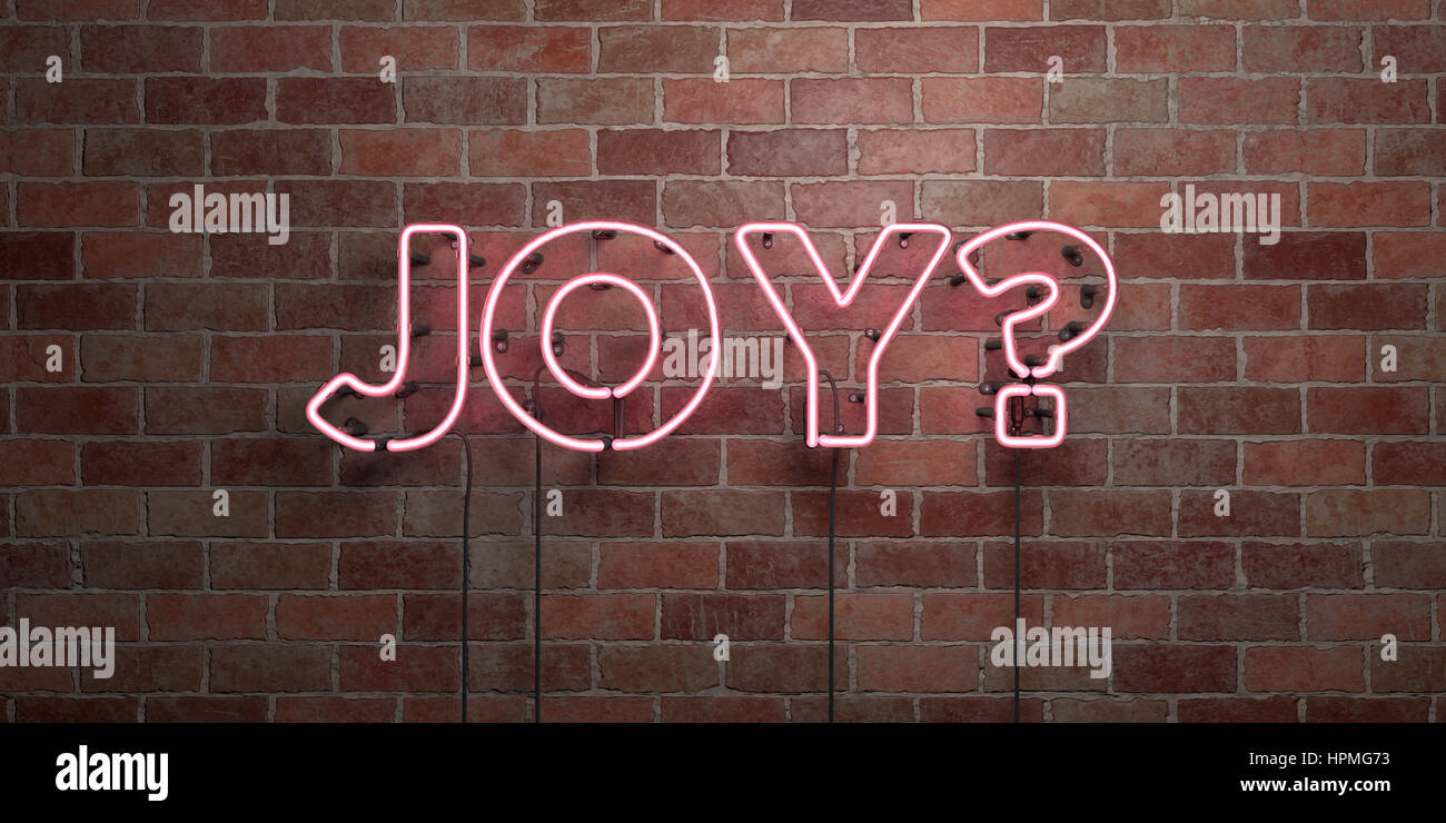 JOY? - fluorescent Neon tube Sign on brickwork - Front view - 3D ...