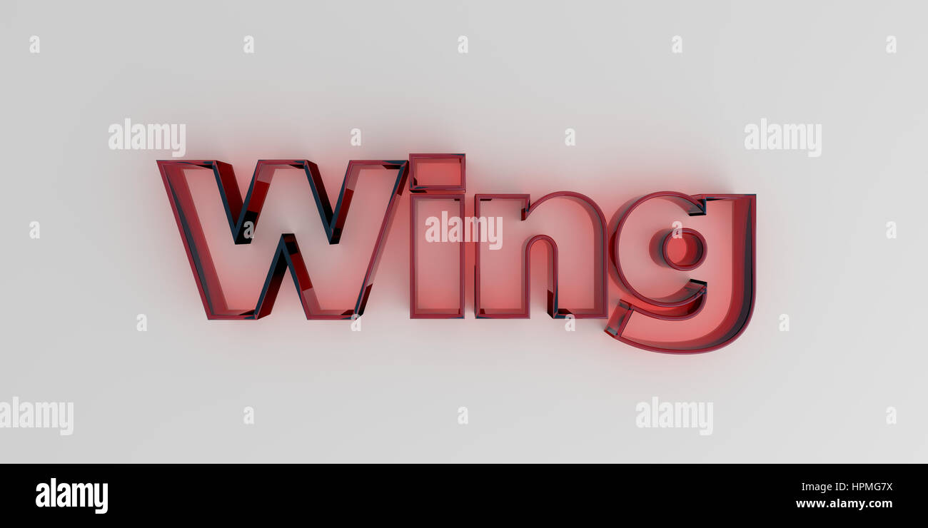 Wing - Red glass text on white background - 3D rendered royalty free ...