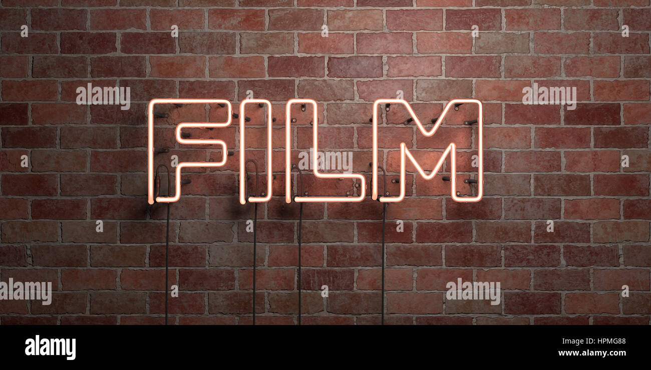 FILM - fluorescent Neon tube Sign on brickwork - Front view - 3D ...
