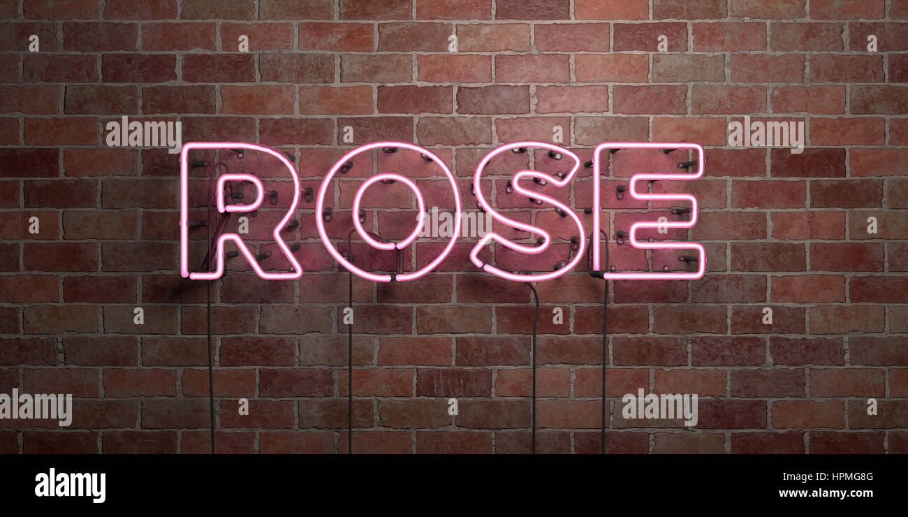 ROSE - fluorescent Neon tube Sign on brickwork - Front view - 3D ...