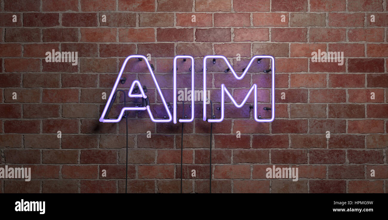 AIM - fluorescent Neon tube Sign on brickwork - Front view - 3D ...