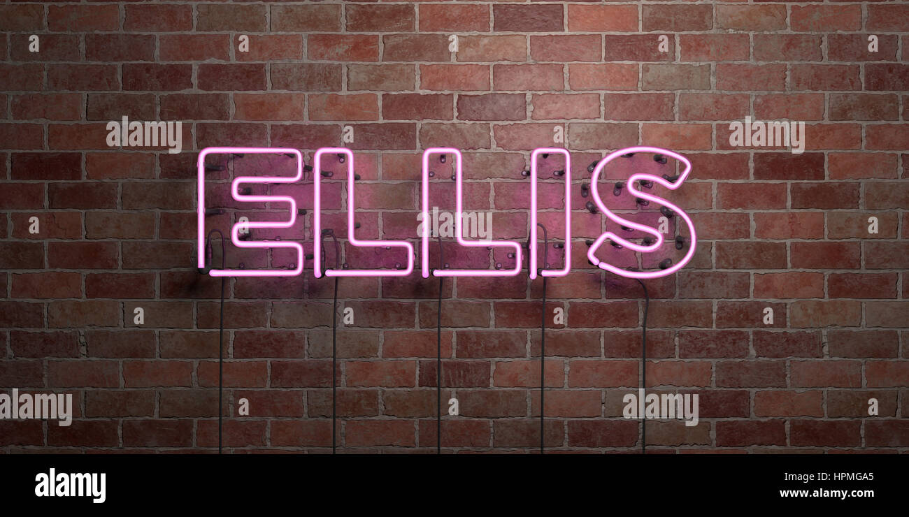 ELLIS - fluorescent Neon tube Sign on brickwork - Front view - 3D ...