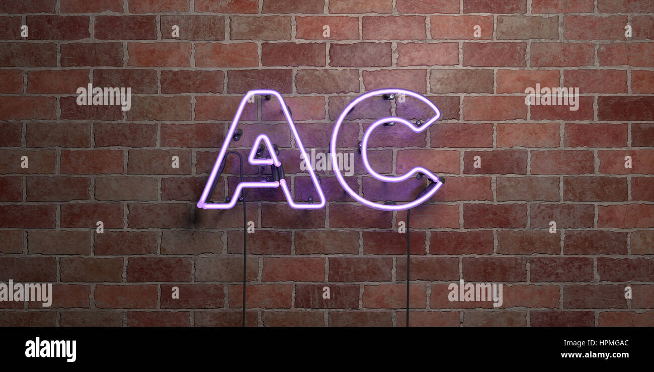 AC - fluorescent Neon tube Sign on brickwork - Front view - 3D rendered ...
