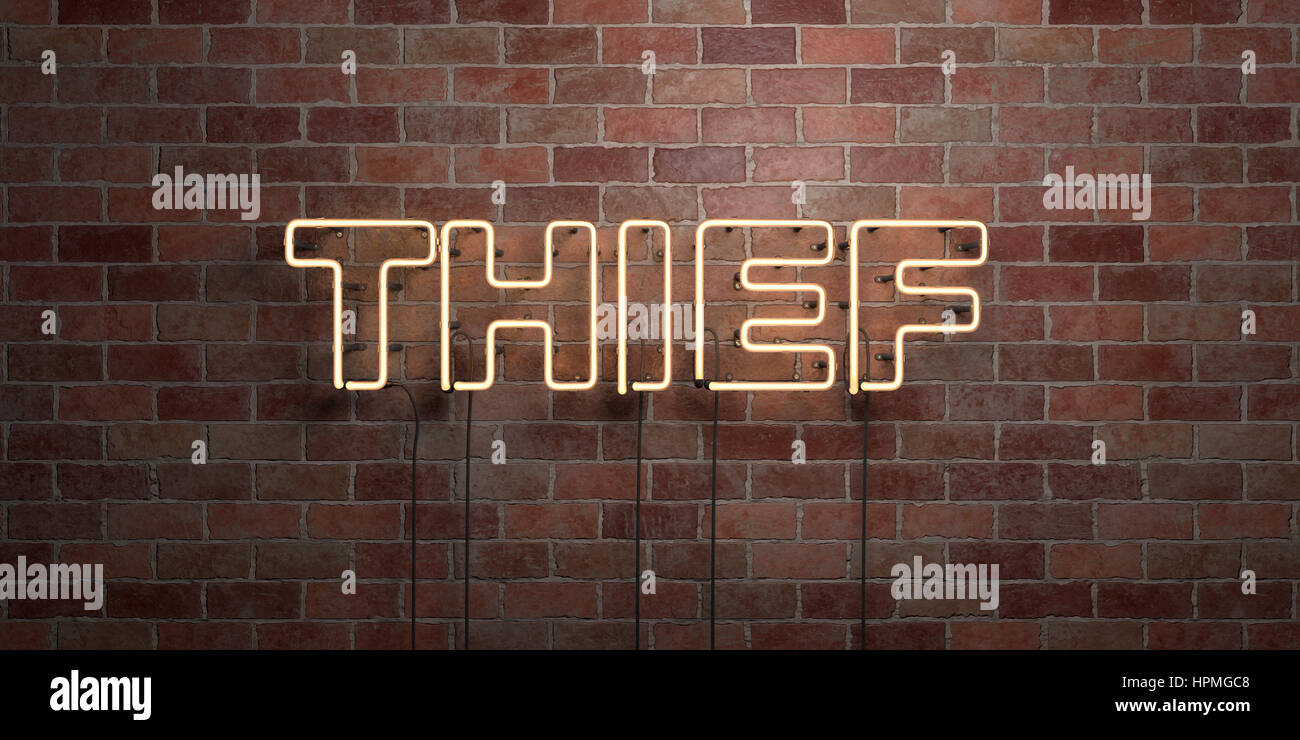 THIEF - fluorescent Neon tube Sign on brickwork - Front view - 3D ...
