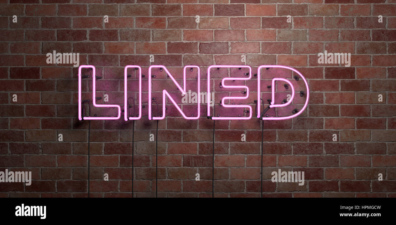 LINED - fluorescent Neon tube Sign on brickwork - Front view - 3D ...