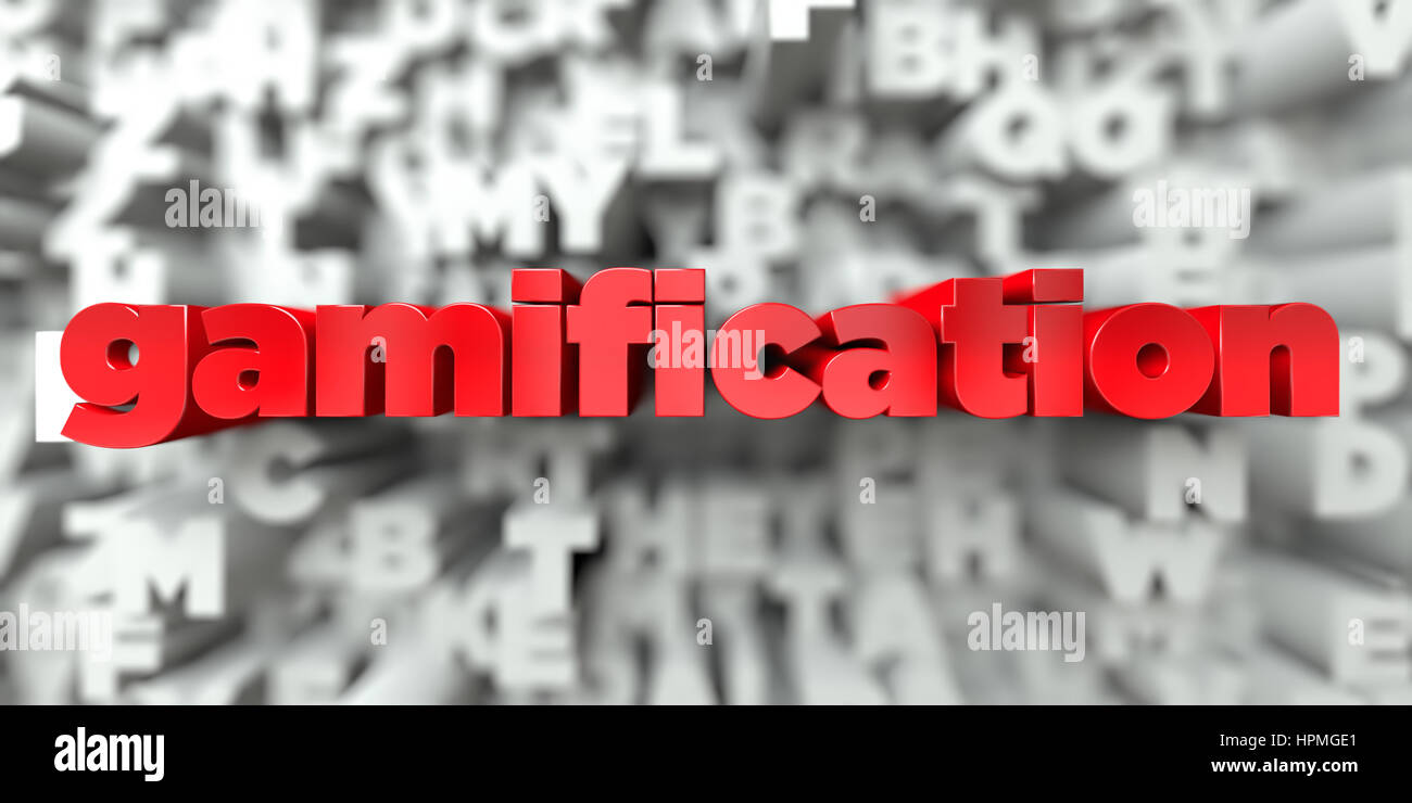 gamification - Red text on typography background - 3D rendered royalty ...