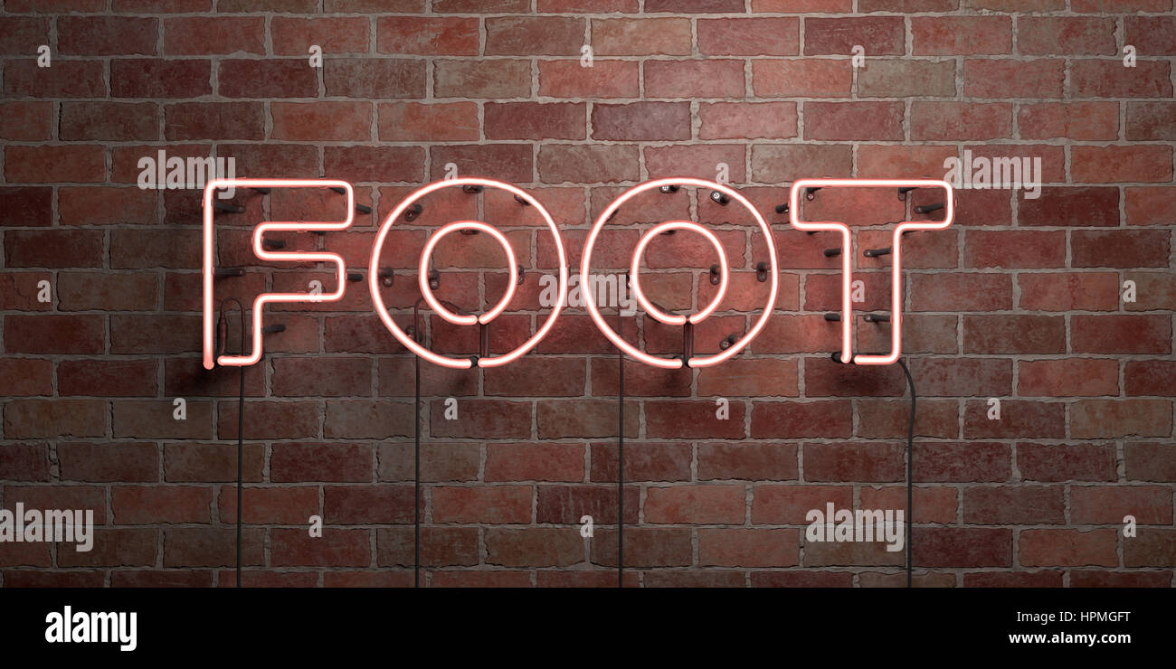 FOOT - fluorescent Neon tube Sign on brickwork - Front view - 3D ...