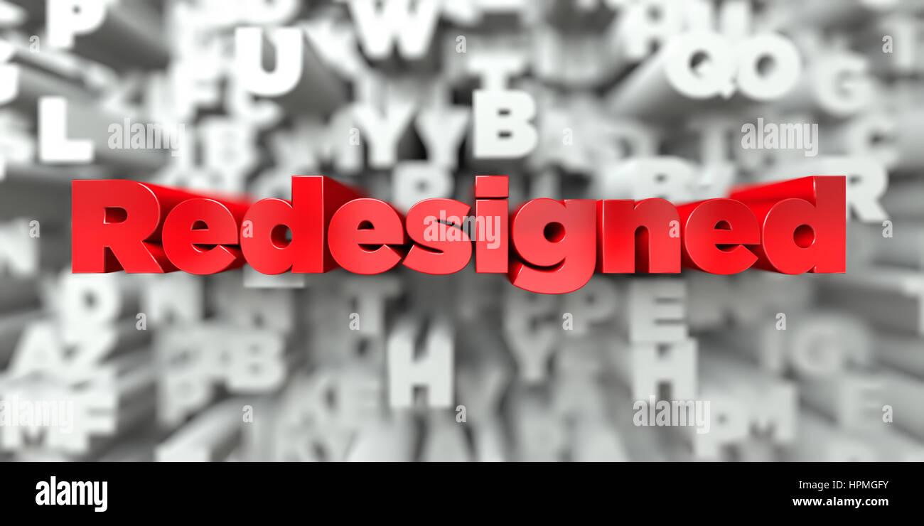 Redesigned - Red text on typography background - 3D rendered royalty ...