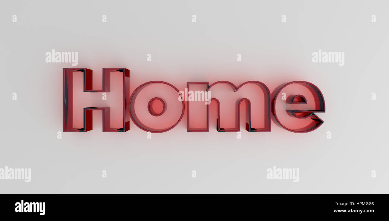 Home - Red glass text on white background - 3D rendered royalty free ...