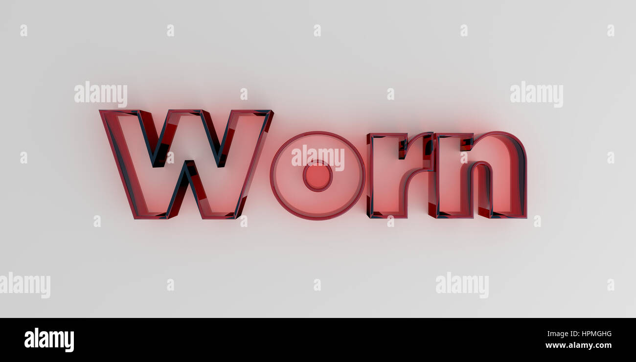Worn - Red glass text on white background - 3D rendered royalty free ...