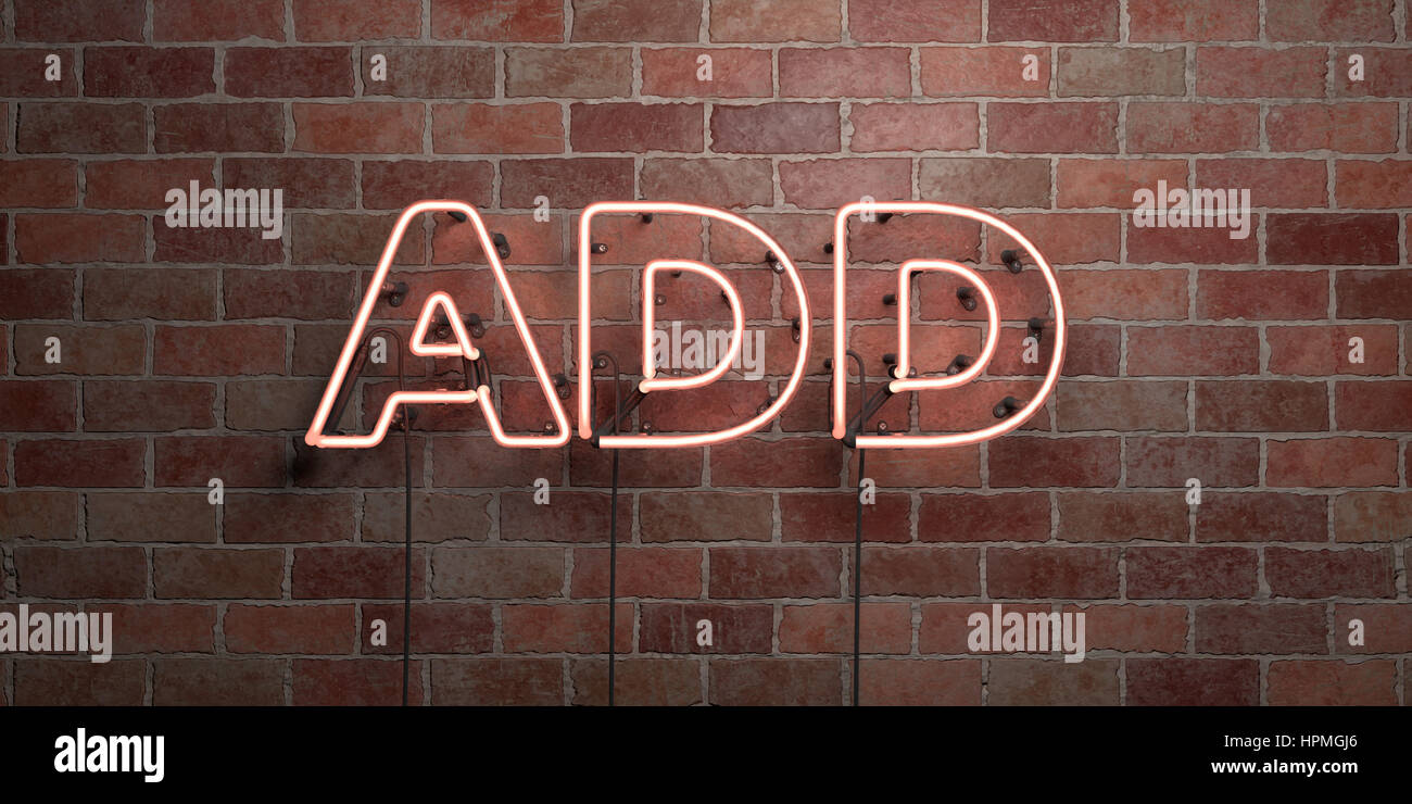 ADD - fluorescent Neon tube Sign on brickwork - Front view - 3D ...