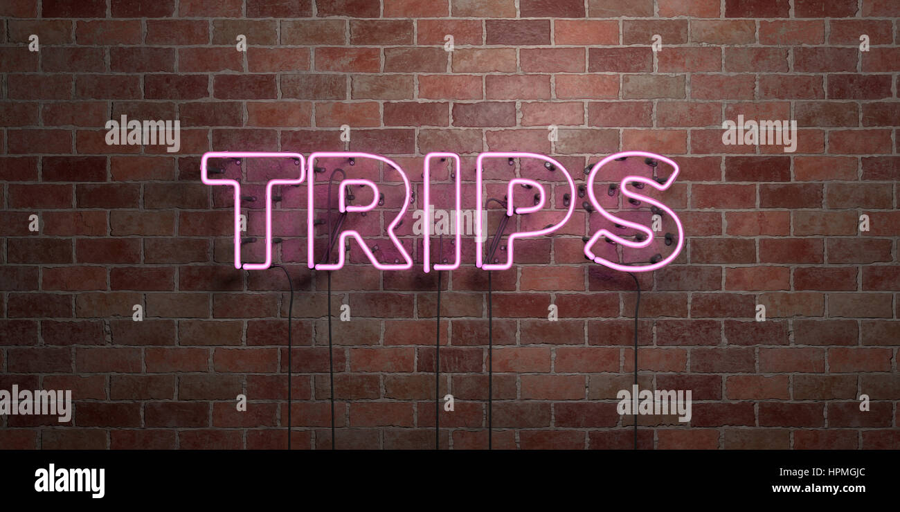 TRIPS - fluorescent Neon tube Sign on brickwork - Front view - 3D ...
