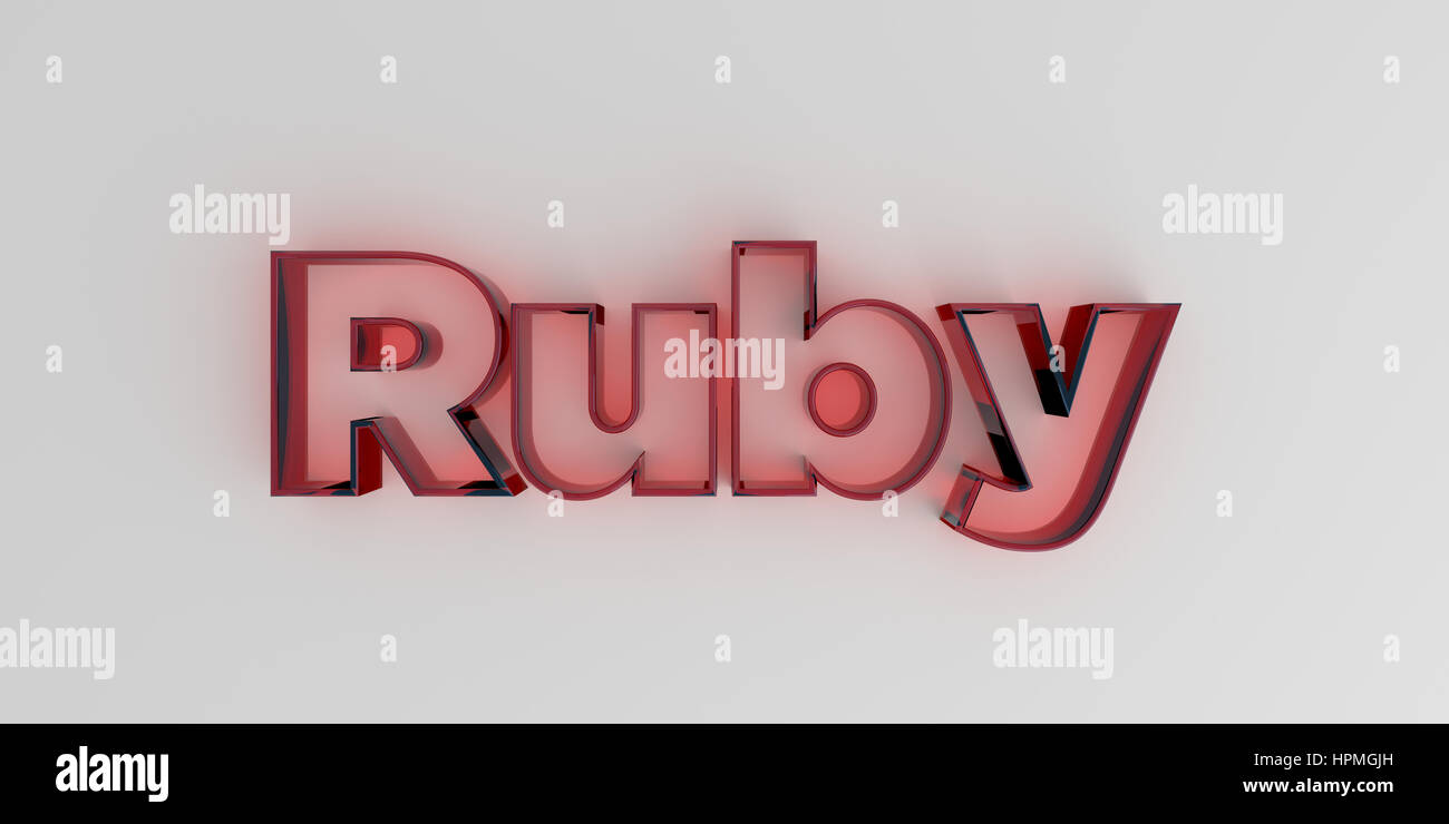 Ruby - Red glass text on white background - 3D rendered royalty free ...