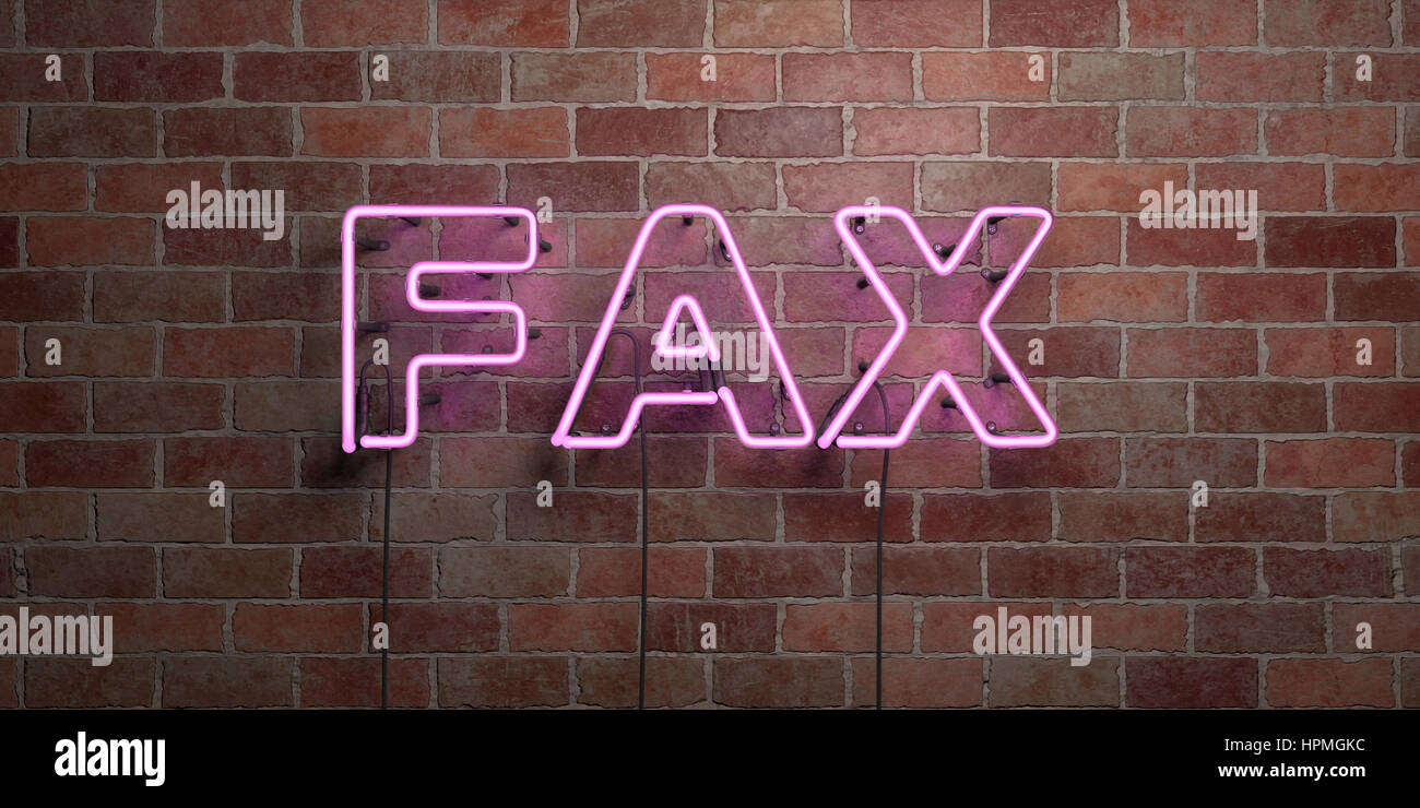 FAX - fluorescent Neon tube Sign on brickwork - Front view - 3D ...