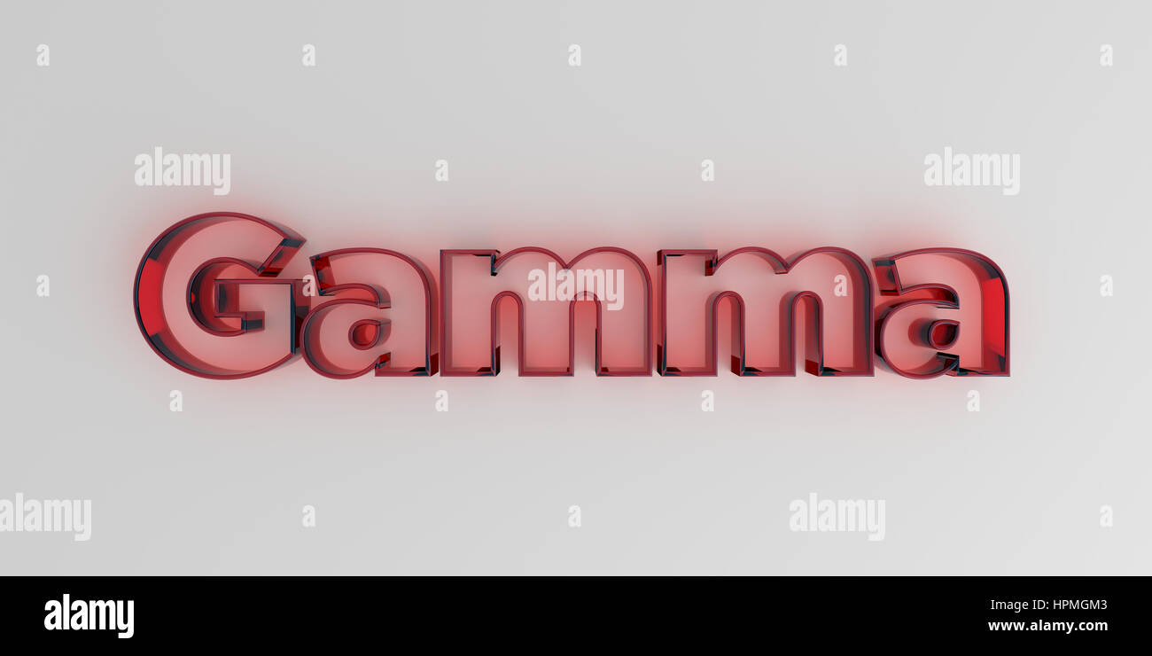 Gamma - Red glass text on white background - 3D rendered royalty free ...